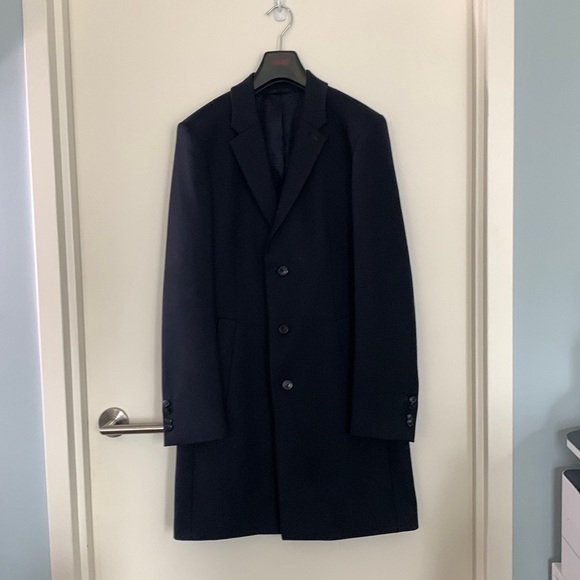 Hugo Boss | Jackets & Coats | Mens Hugo Boss Navy Blue Wool Overcoat ...
